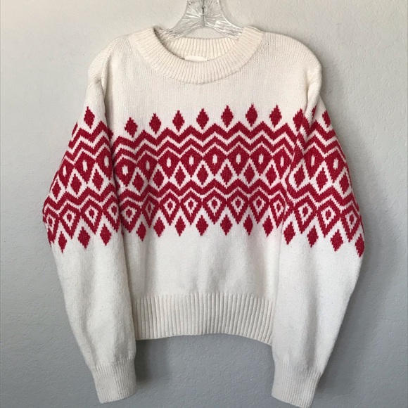 H&M | Sweaters | Hm Womens Fair Isle Red White Long Sleeve Ski Lodge ...